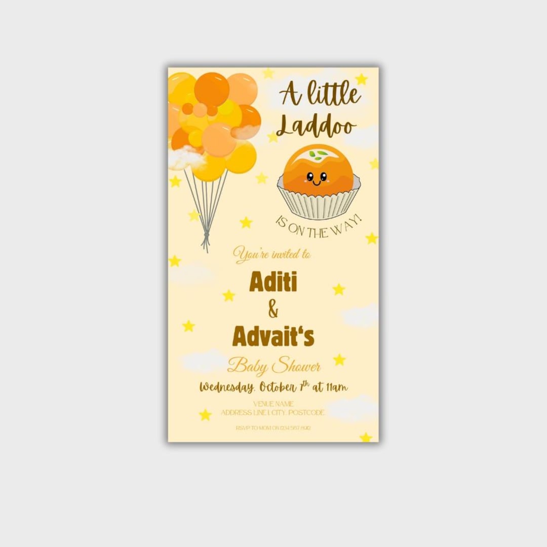 Laddoo Baby Shower Invitation | Indian Theme Canva Template (digital ...