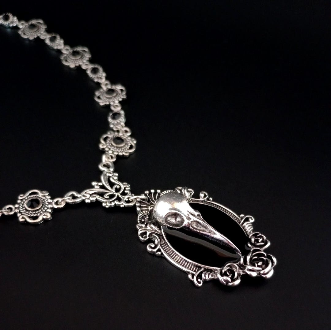 Gothic Raven Necklace, Medieval Pendant Carcanet, Dark Fantasy Tudor ...