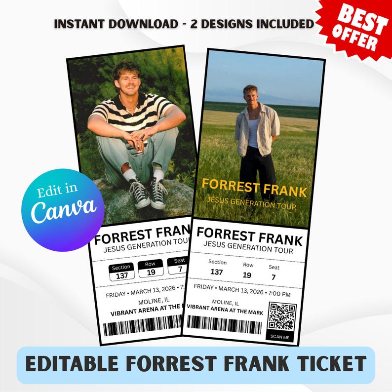Editable Forrest Frank Concert Ticket 2026, Customizable Ticket ...