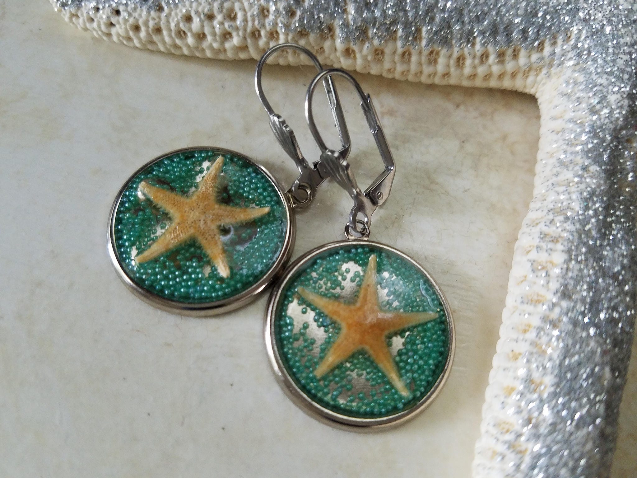 Starfish Tidepool Earrings - Clear Resin Earrings - Beach Earrings - Etsy
