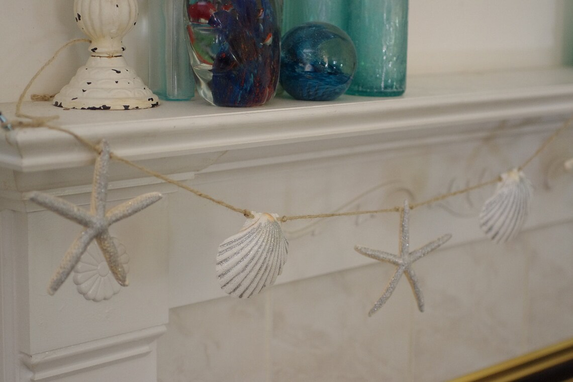 Beach Decor Garland Starfish and Seashell Silver and White - Etsy
