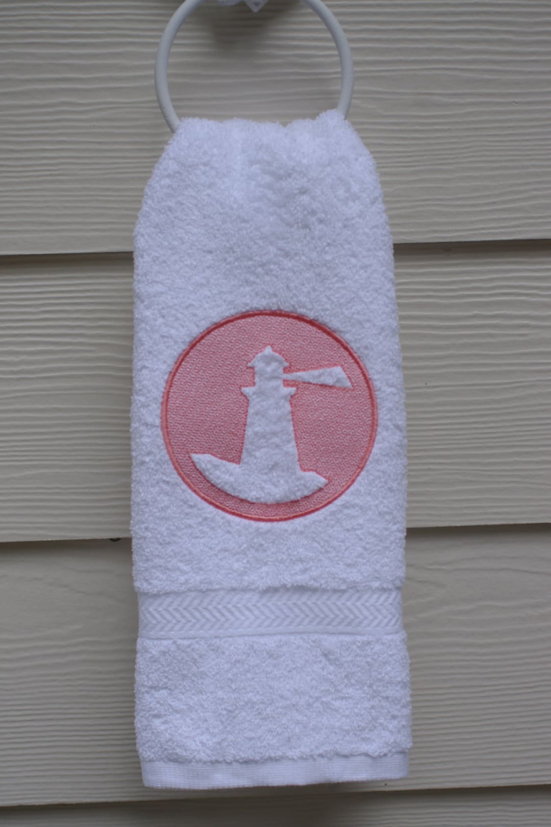 Embossed Embroidered Lighthouse Bath Hand Towel - 16x30 - Beach Decor ...