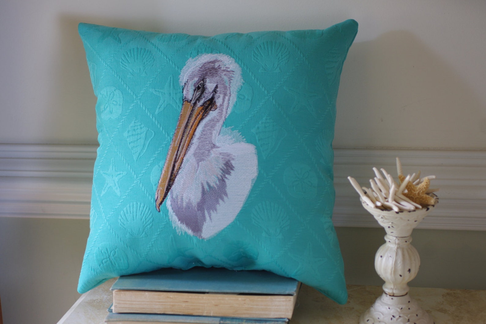 Embroidered Pelican Pillow - Shore Bird - Beach Decor - Etsy