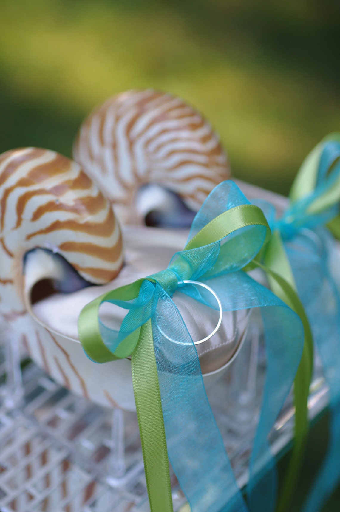 Beach Wedding Double Ring Bearer - Nautilus Shell Ring Bearer Pillows ...