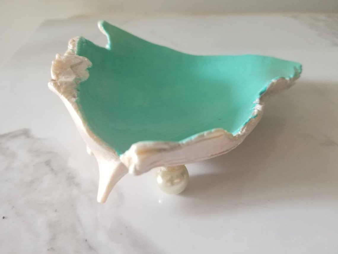 Conch Shell Trinket Dish With Aqua - Etsy