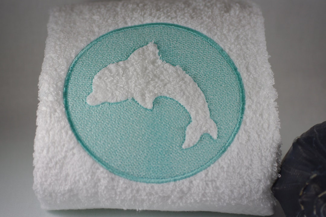 Embossed Embroidered Dolphin Bath Hand Towel - 16x30 - Beach Decor ...