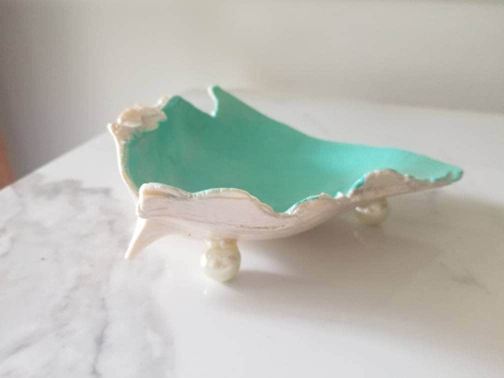 Conch Shell Trinket Dish With Aqua | Etsy