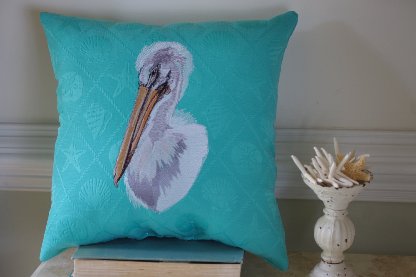 Embroidered Pelican Pillow - Shore Bird - Beach Decor - Etsy