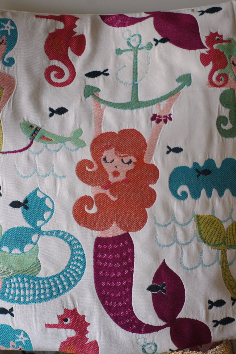 Embroidered Mermaid Pillow - Beach Decor - Whimsical Mermaid Fabric - Etsy