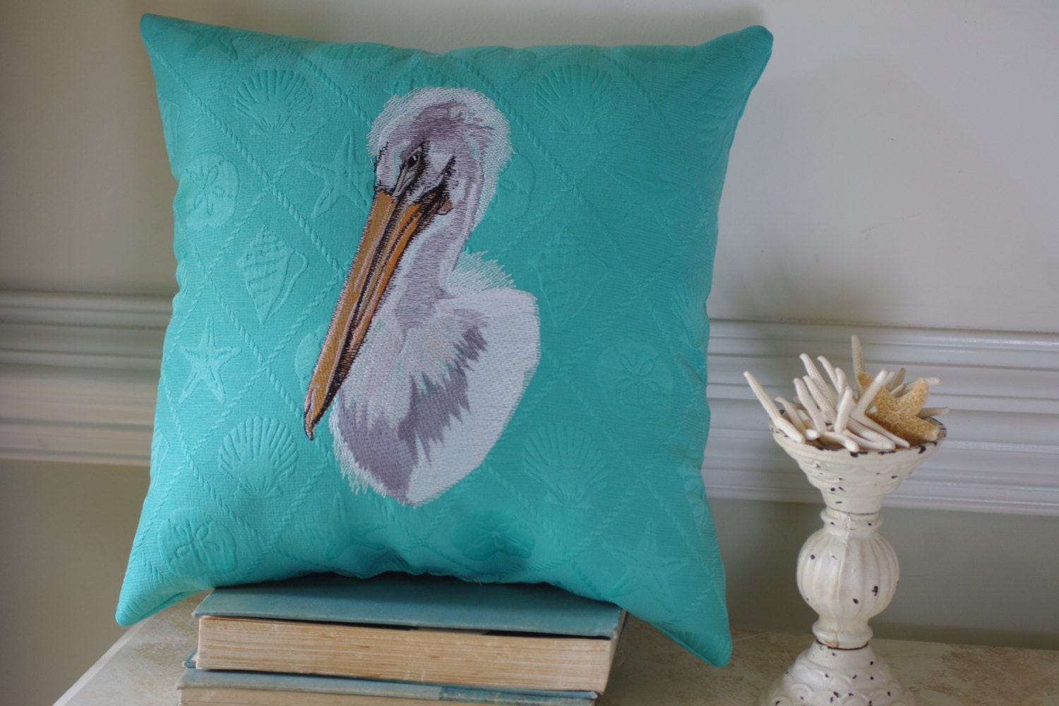 Embroidered Pelican Pillow - Shore Bird - Beach Decor - Etsy
