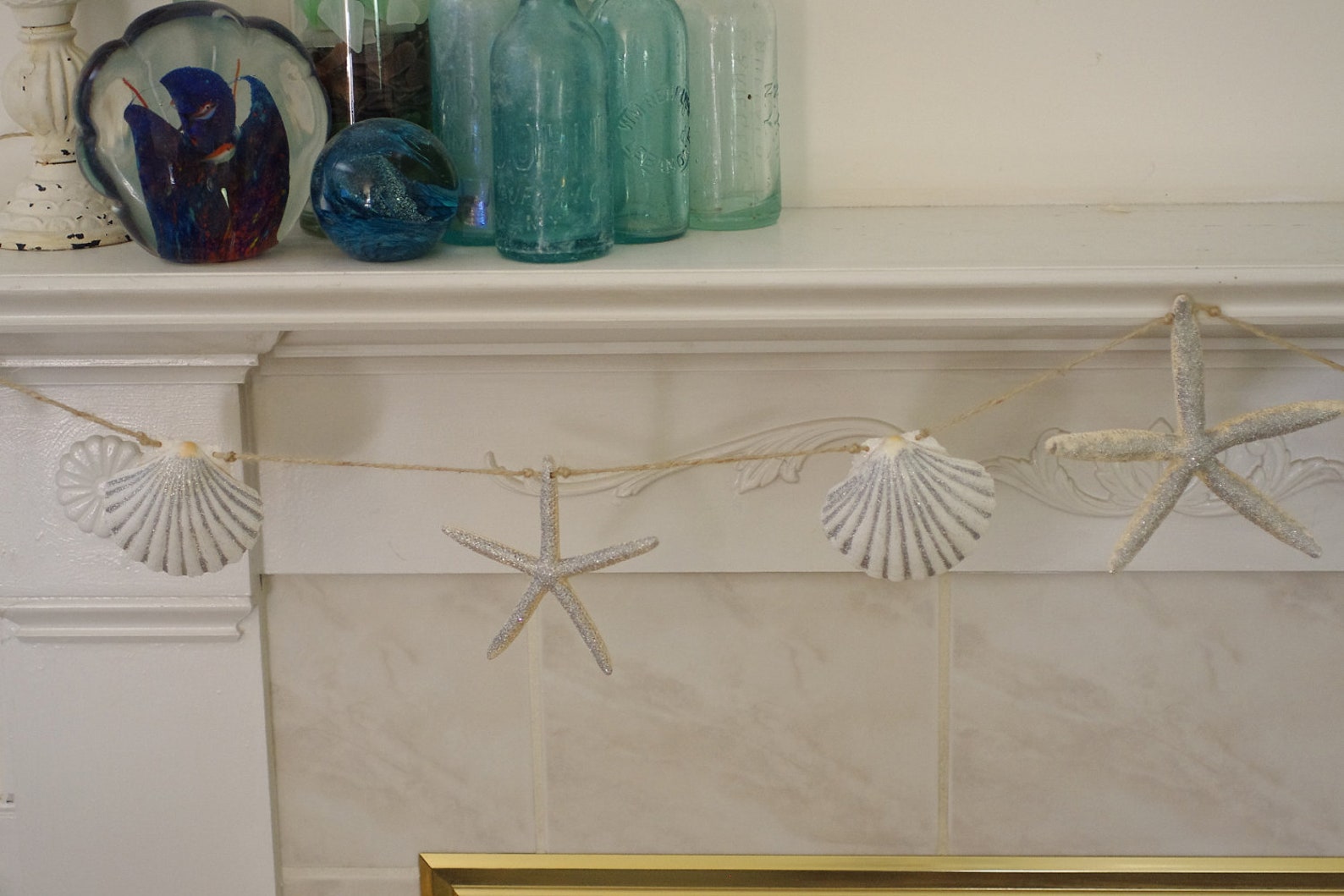 Beach Decor Garland Starfish and Seashell Silver and White - Etsy