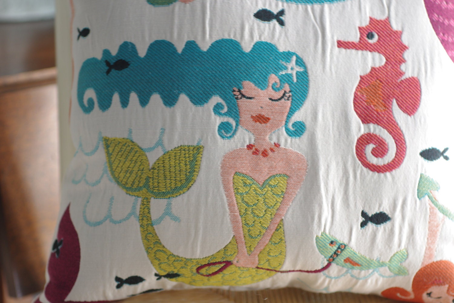 Embroidered Mermaid Pillow - Beach Decor - Whimsical Mermaid Fabric - Etsy