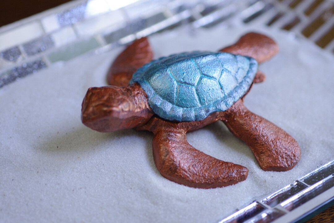 Beach Decor Cast Iron Baby Sea Turtle - Bronze and Turquoise - Etsy