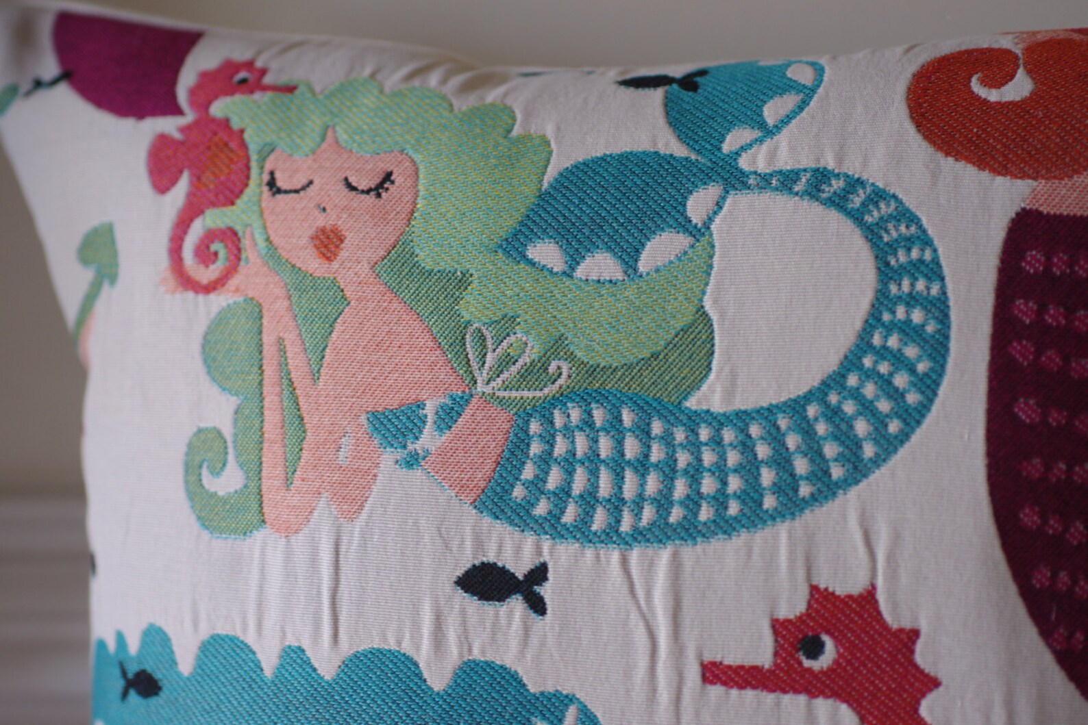 Embroidered Mermaid Pillow - Beach Decor - Whimsical Mermaid Fabric - Etsy