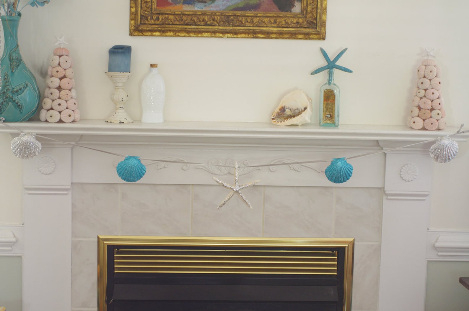 Beach Decor Mantel Fireplace Garland - Starfish and Seashell - Silver ...