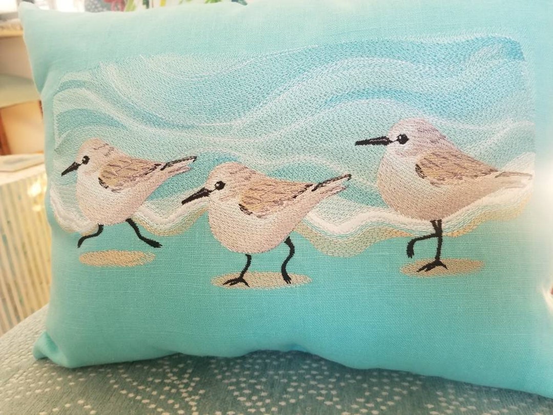 Embroidered Sandpiper Lumbar Pillow 12x16 - Coastal Decor - Linen - Etsy