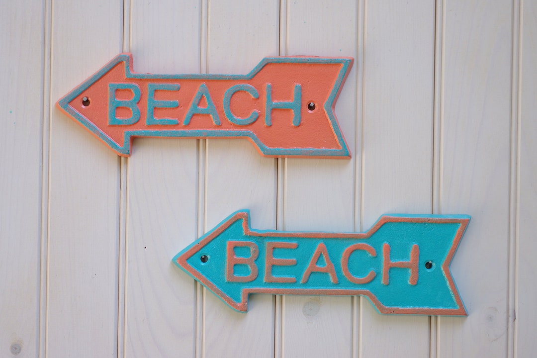 Beach Decor Cast Iron Beach Sign Arrow Wall Decor - PICK YOUR COLORS - Etsy