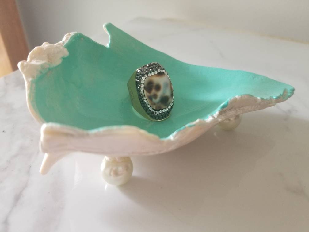 Conch Shell Trinket Dish With Aqua | Etsy