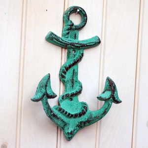 Cast Iron Anchor Wall Hook - Ocean Green - Beach Decor - Nautical Decor ...