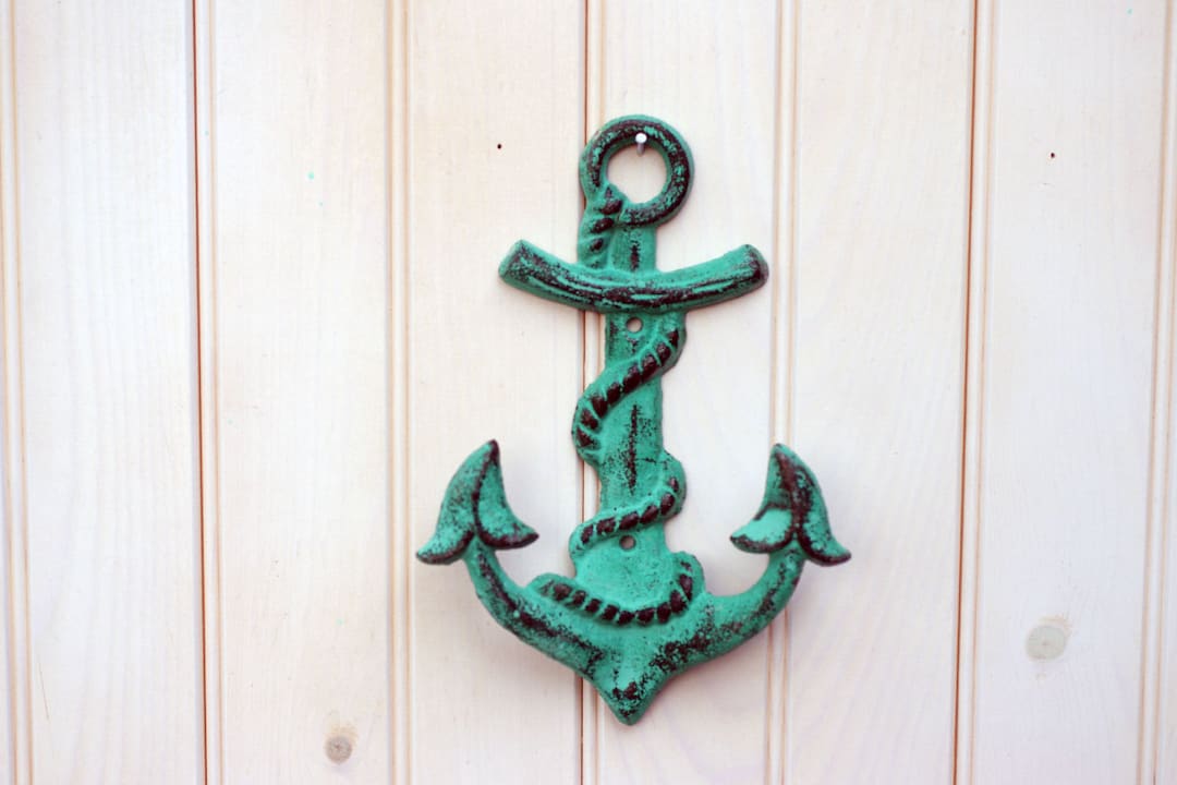 Cast Iron Anchor Wall Hook - Ocean Green - Beach Decor - Nautical Decor ...