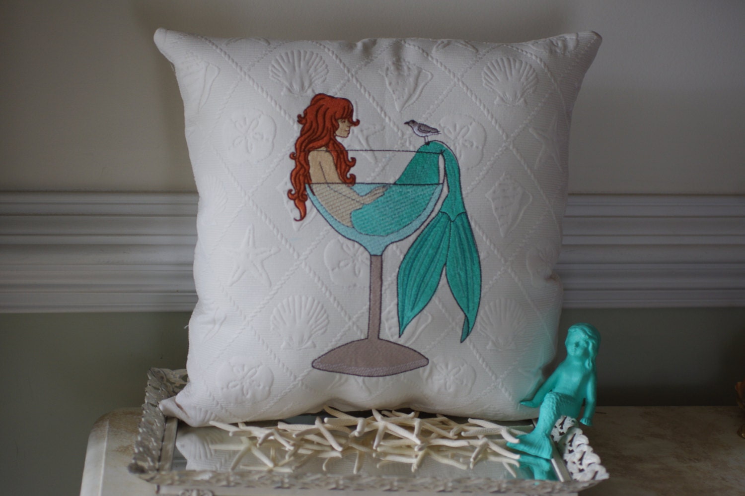 Embroidered Mermaid Pillow - Beach Decor - Mermaid Pillow - Sandy Toes ...