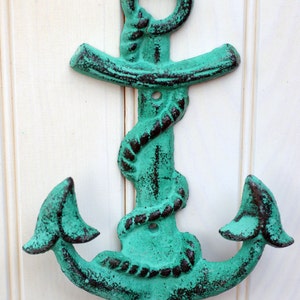 Cast Iron Anchor Wall Hook - Ocean Green - Beach Decor - Nautical Decor ...