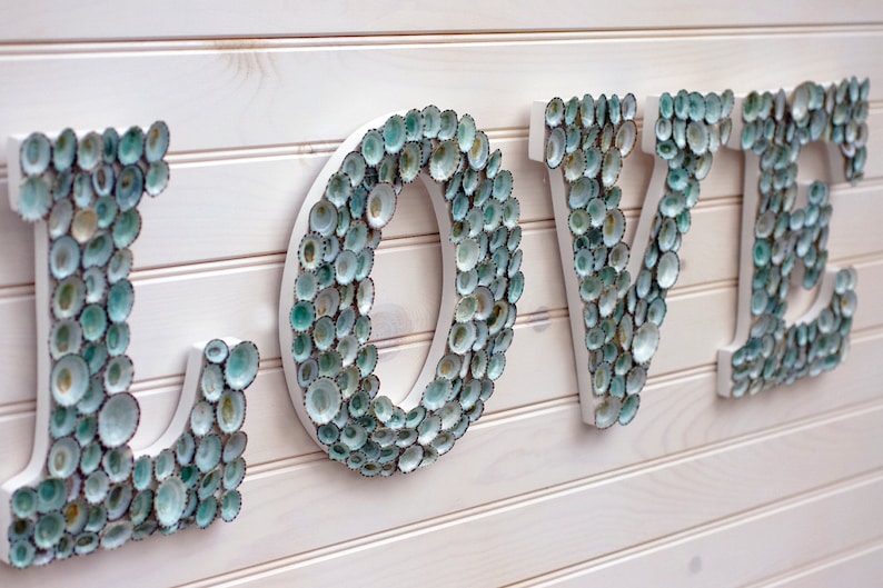 Beach Decor Seashell Covered Sign Letters LOVE or Any - Etsy