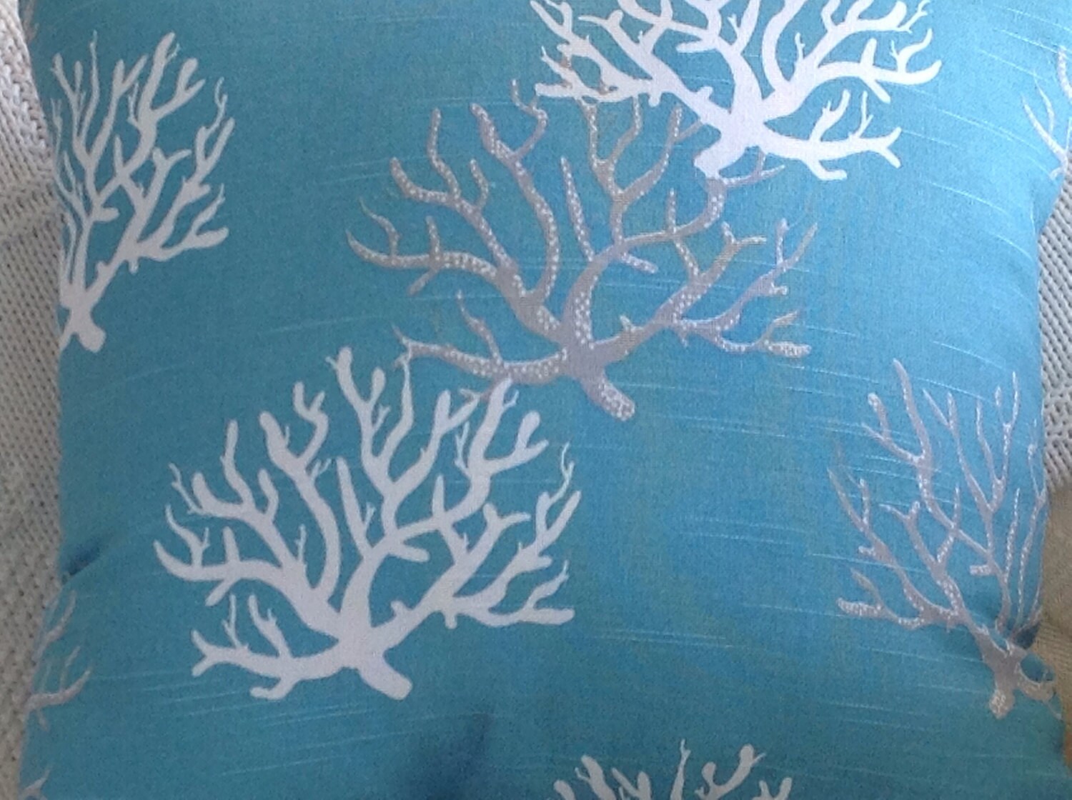 Aqua Blue Coral Throw Pillow Sea Fan Pillow Beach House - Etsy