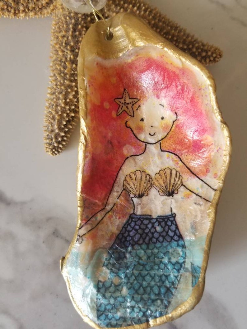 Decoupaged Mermaid Oyster Shell Christmas Ornament - Etsy