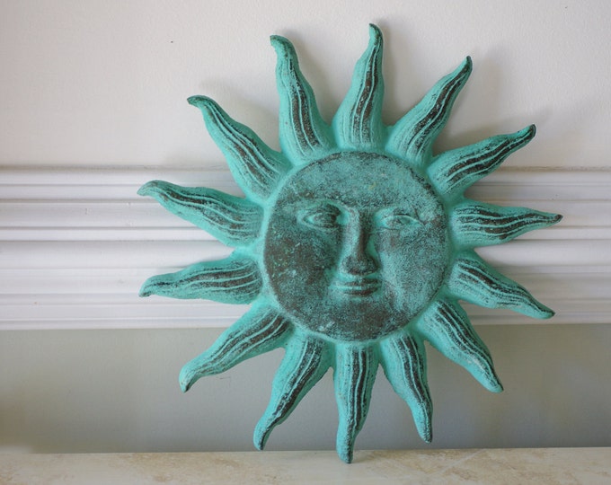 Cast Iron Sun Face Wall Decor - Green Verdigris - Etsy