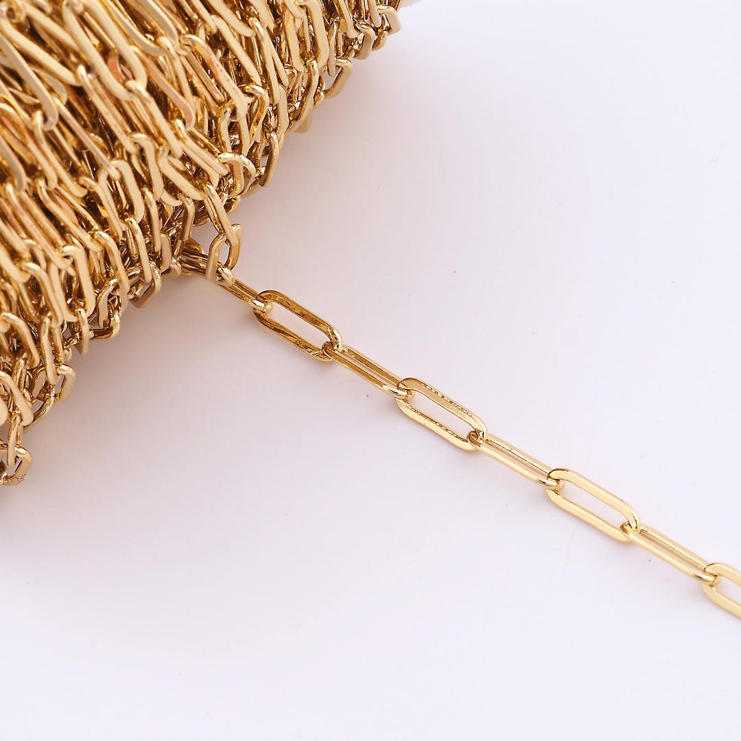 1 Meter Gold Paper Clip Chain, 18K Gold Filled Semi Finished Chain ...