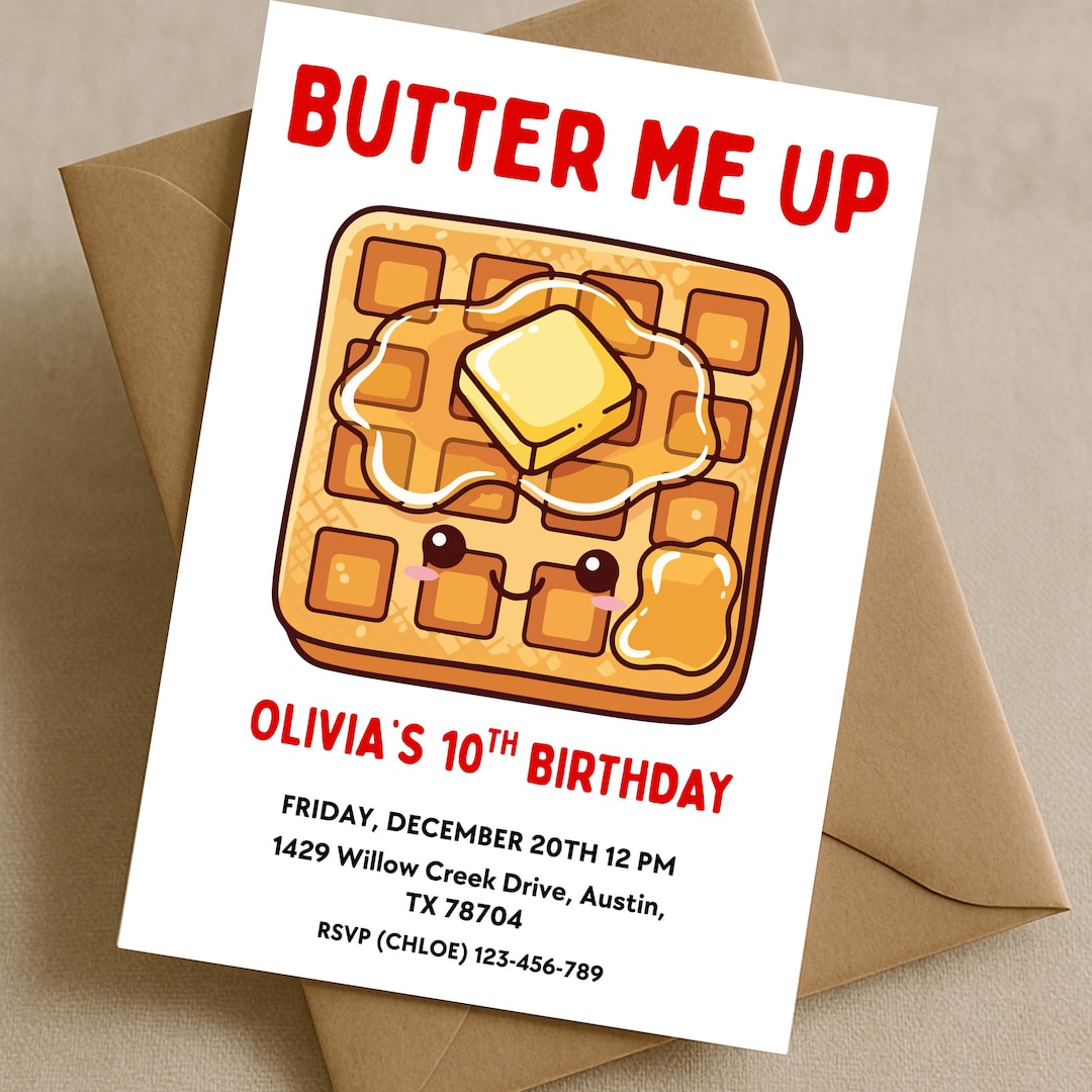 Butter Me up Waffle Birthday Invitation Template Editable Printable ...