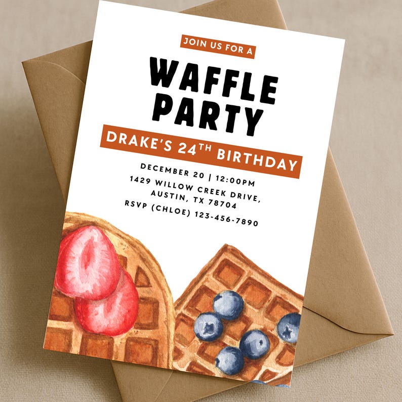 Waffle Party Birthday Invitation, Adult Waffle Brunch Invite, 24th ...
