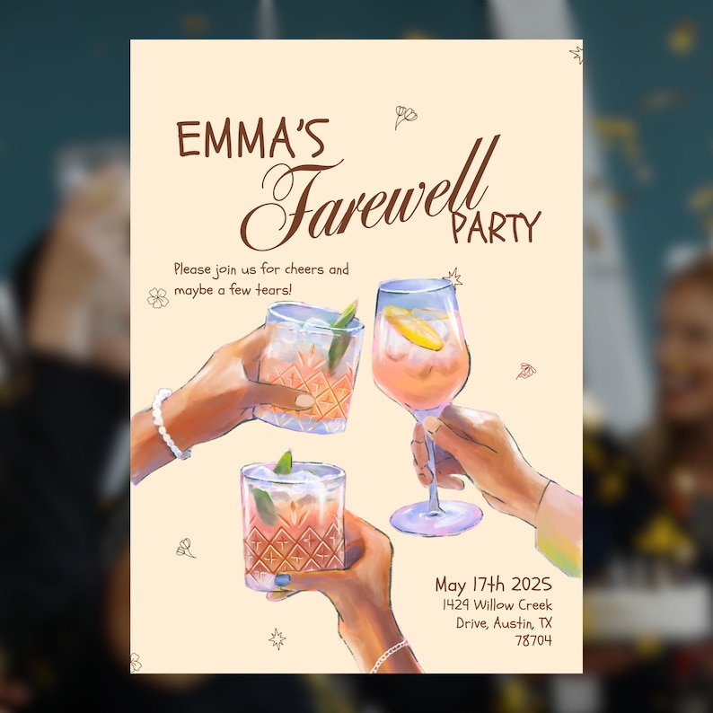 Farewell Party Invitation, Editable Canva Template, Cocktail Goodbye ...