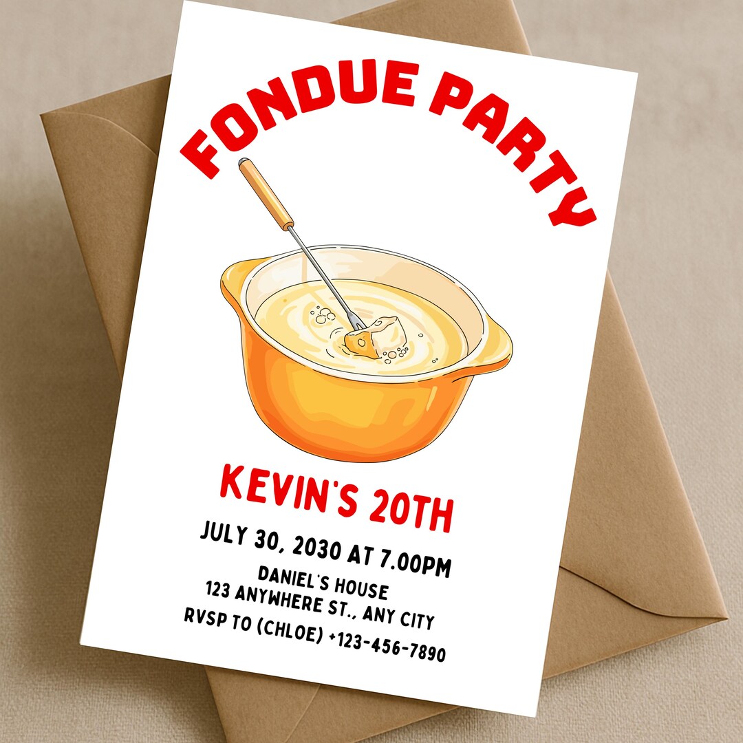 Fondue Party Invitation, 20th Birthday Fondue Night Invite for Him ...