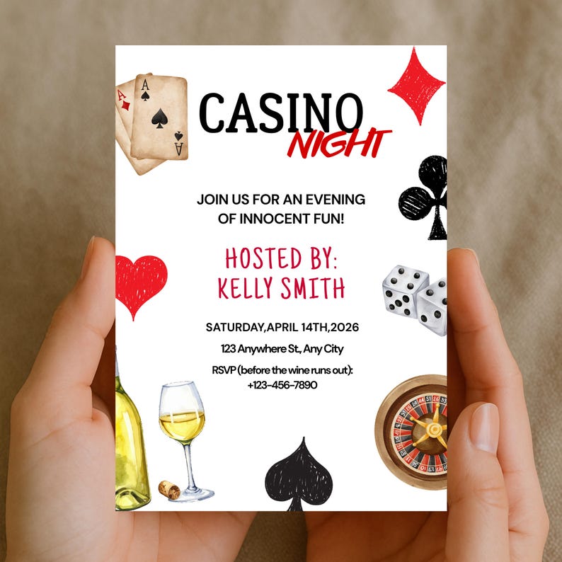 Casino Night Invitation Template, Vegas Night Party Invite, Poker Night ...