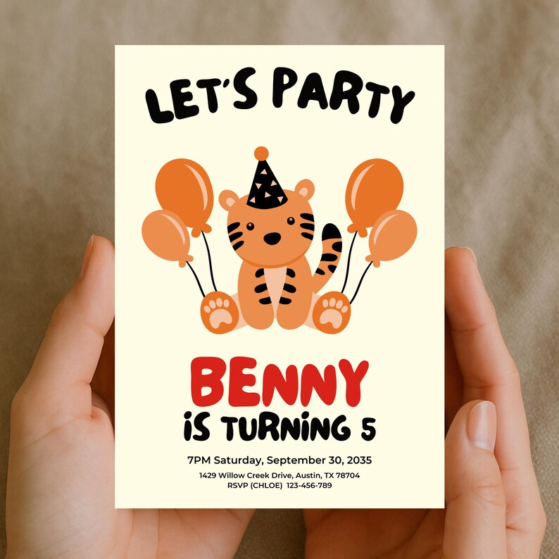 Safari Tiger Party Invitation Printable, Kid Jungle Birthday Invite ...