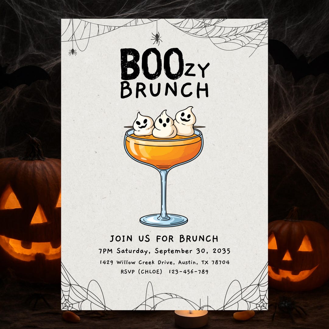 Ghost Boozy Brunch Halloween Invitation, Spooky Ghost Cocktail Party ...