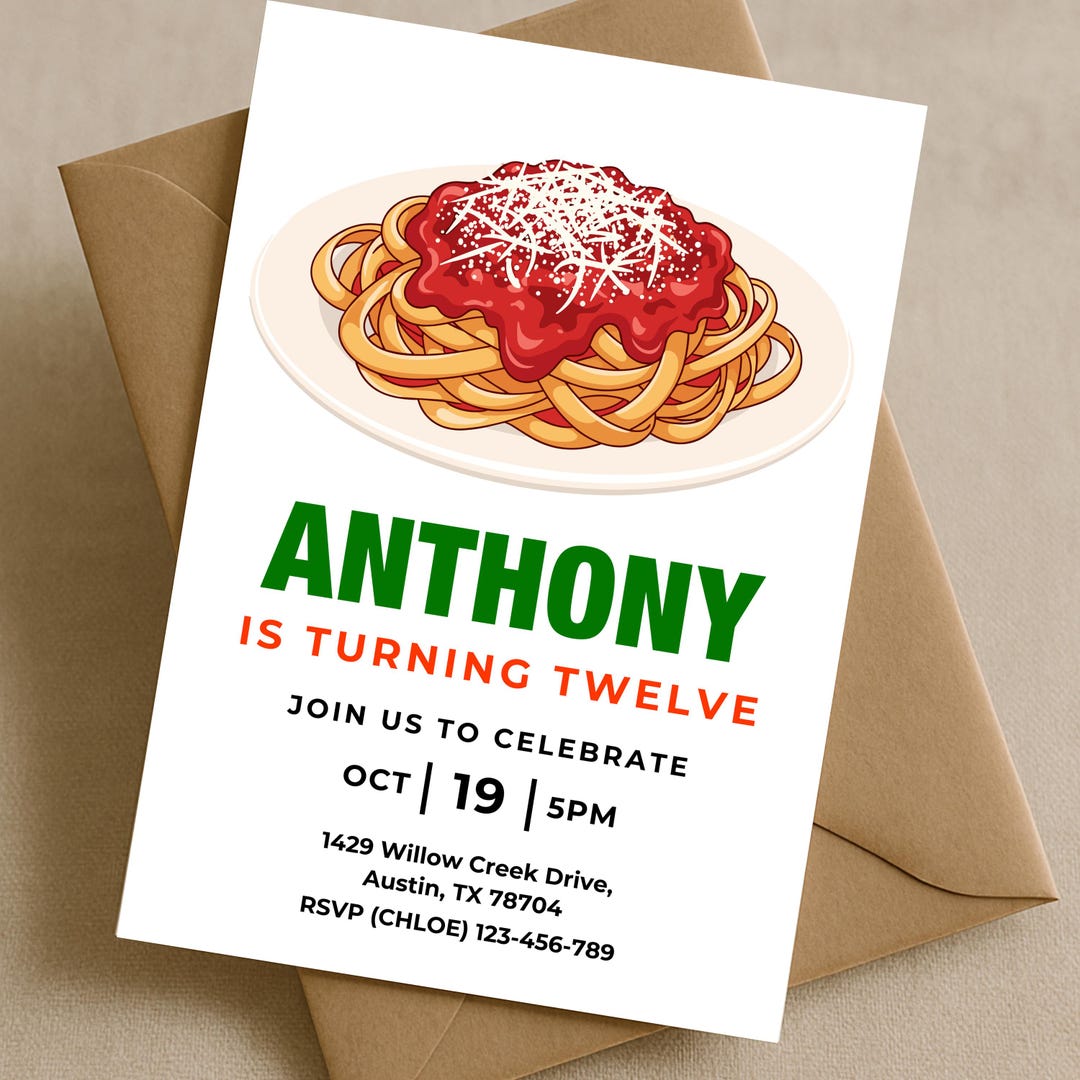 Spaghetti Birthday Invitation for Kids, Editable Pasta Party Invite ...