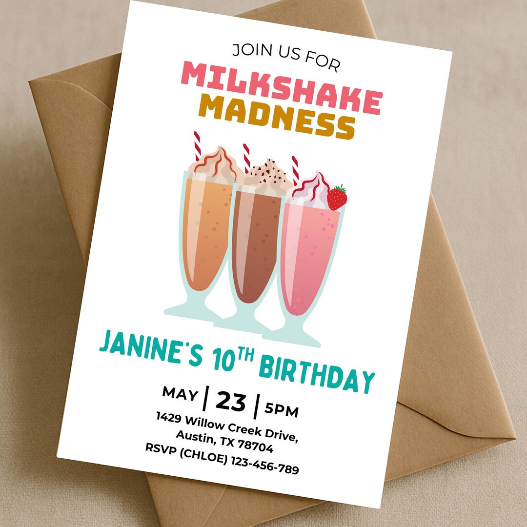 Milkshake Birthday Invitation, Milkshake Madness Party, 10th Birthday ...