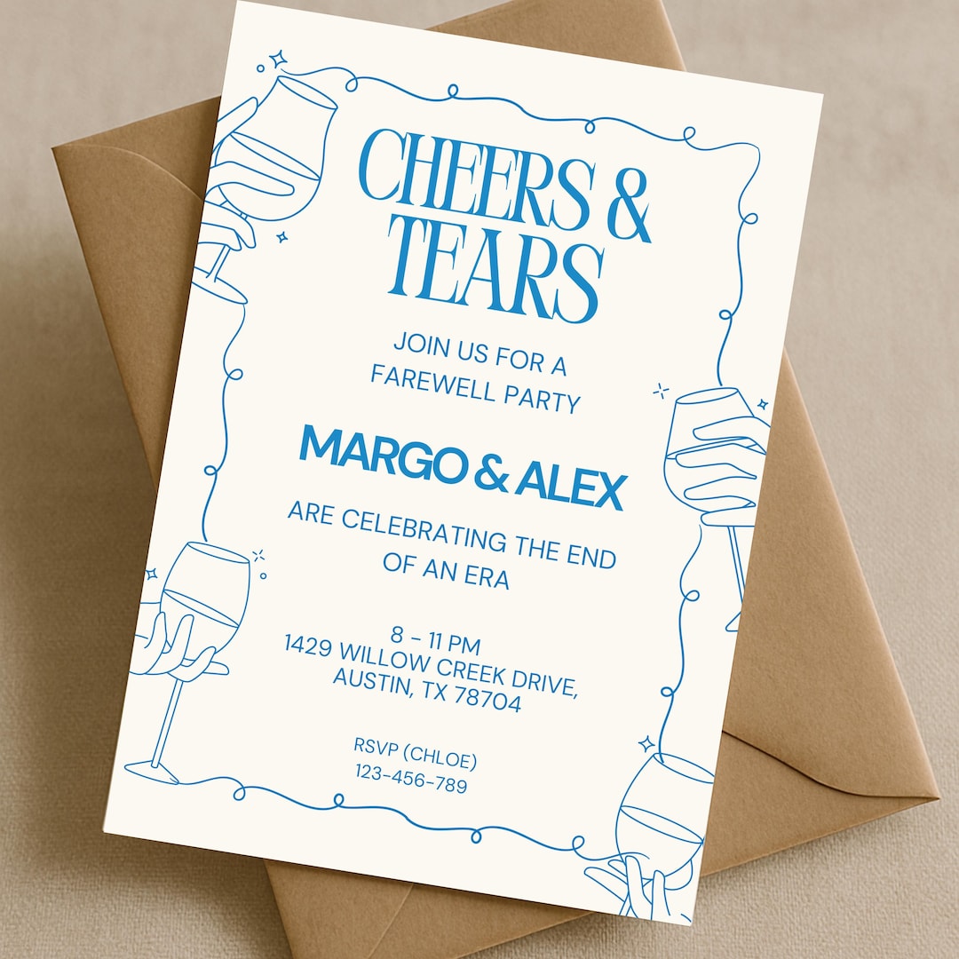 Farewell Party Invitation Template, Cheers Tears Editable Invite ...