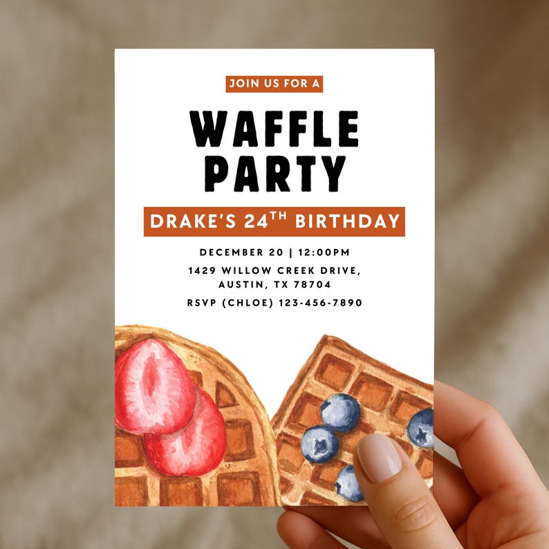 Waffle Party Birthday Invitation, Adult Waffle Brunch Invite, 24th ...