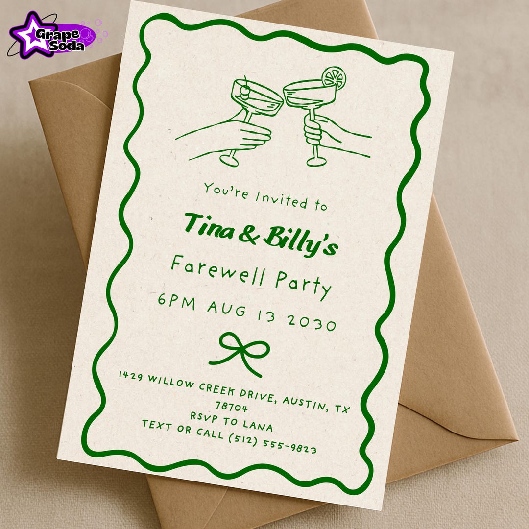 Farewell Party Invitation Green, Editable Leaving Party Invite, You're ...