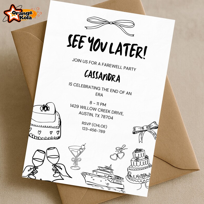 See You Later Farewell Invitation, Black & White Editable Canva Goodbye ...