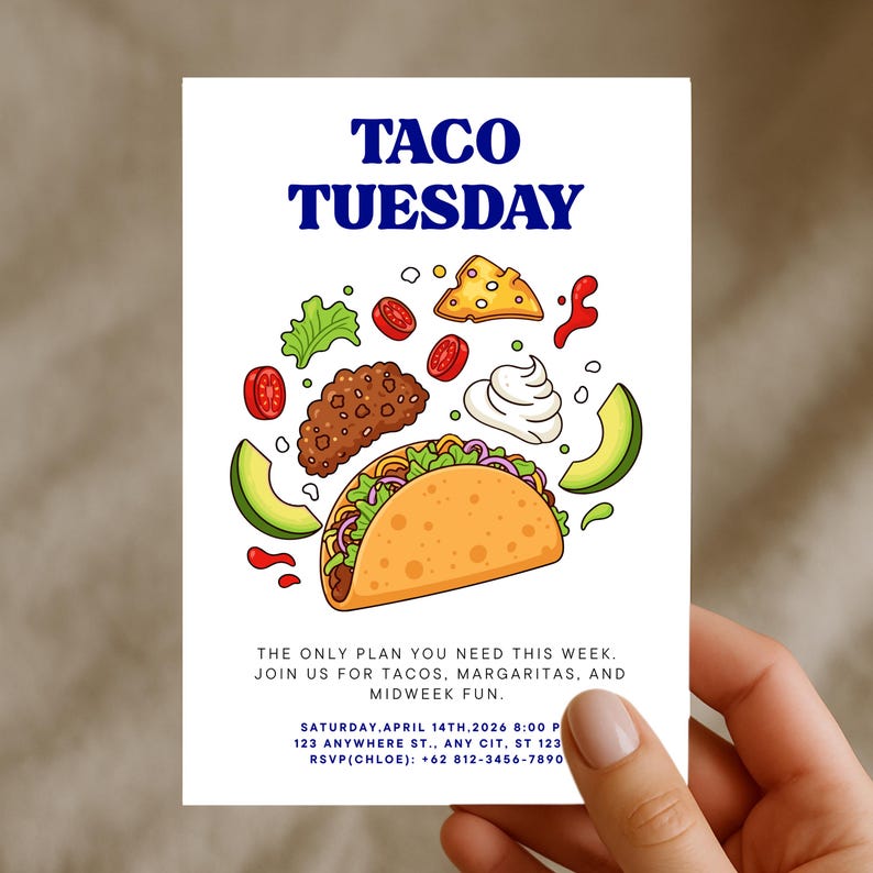 Taco Tuesday Invitation Template Editable, Taco Night Party Invite ...