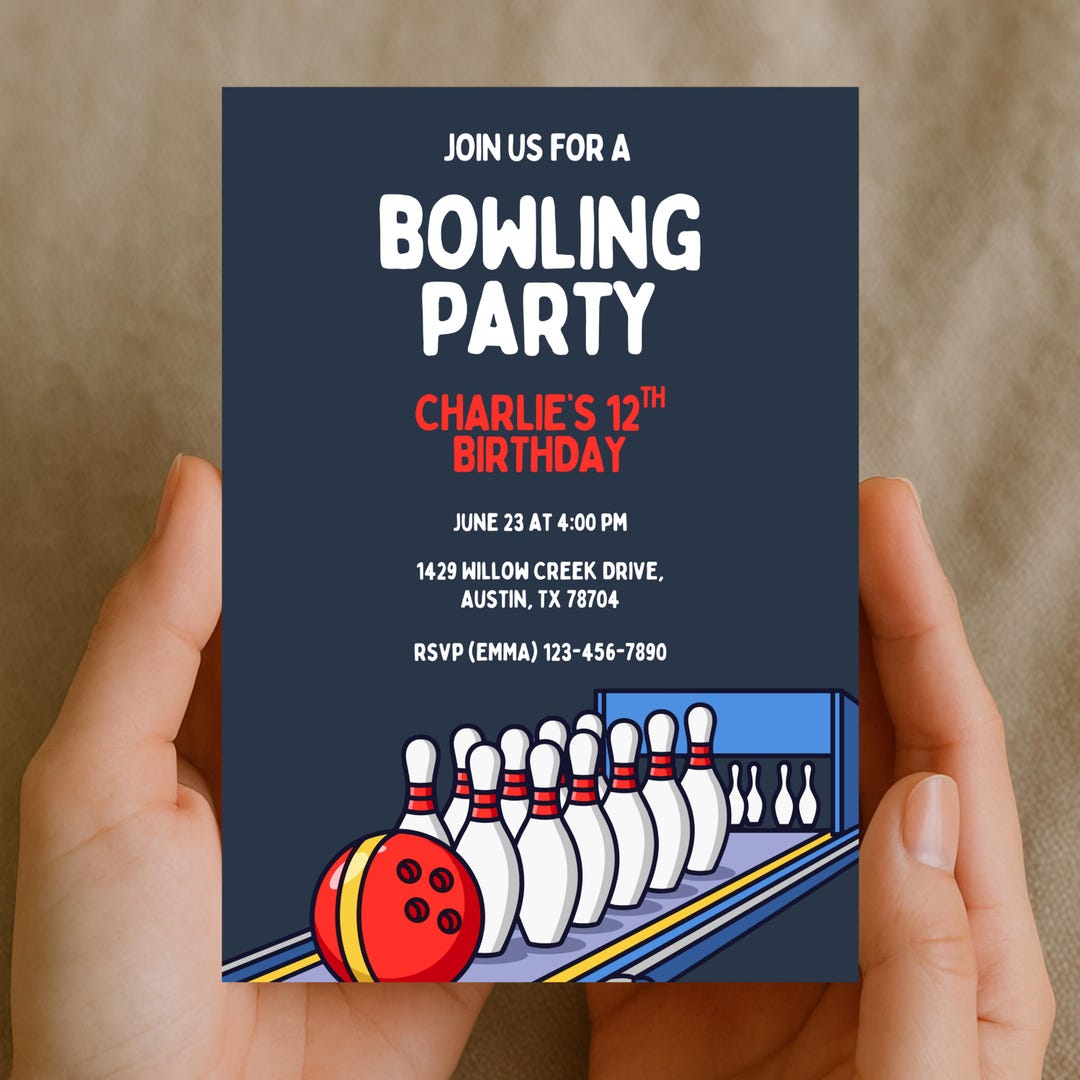 Bowling Party Invite Template, Bowling Party Birthday Invite Printable ...