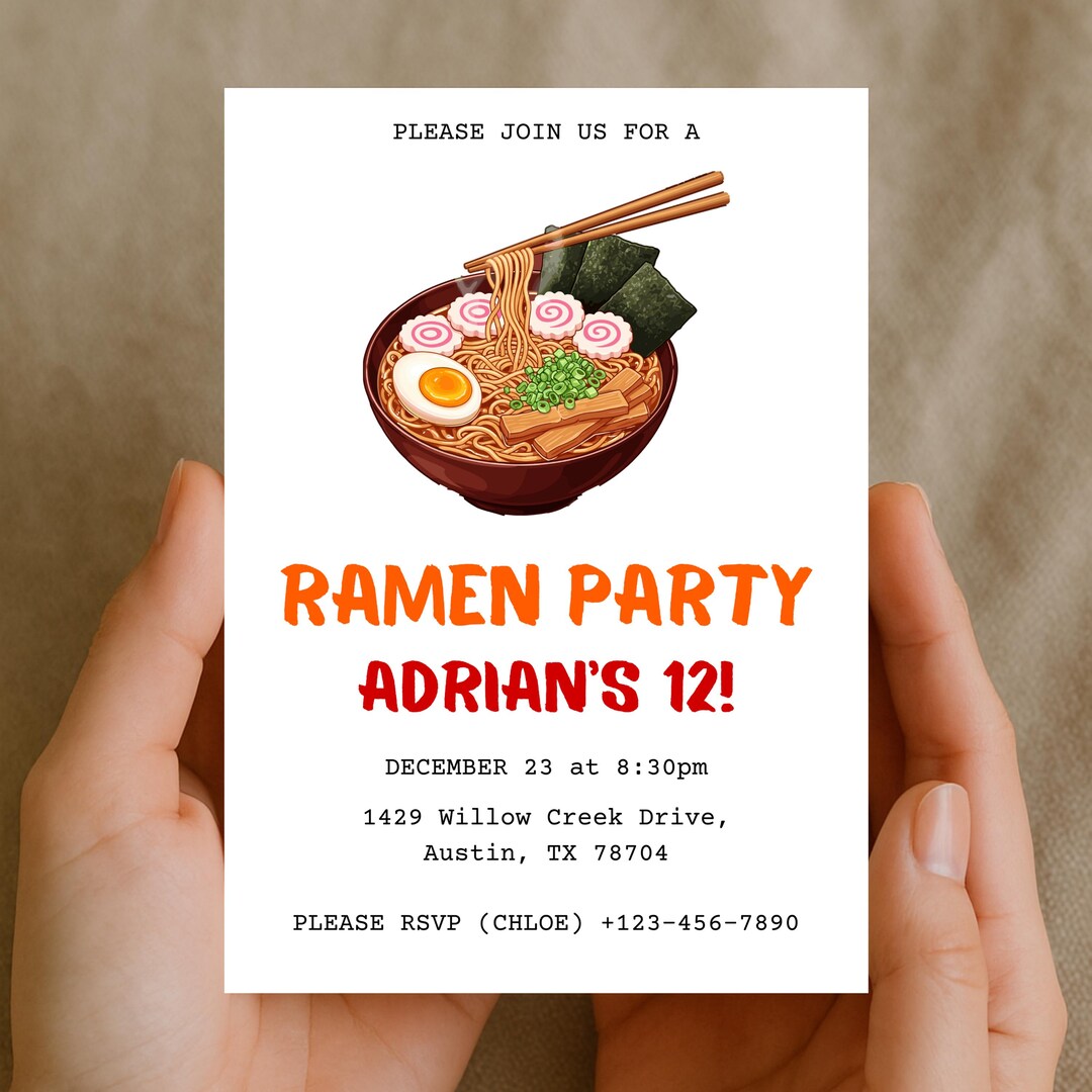 Editable Ramen Party Invitation, Asian Noodle Birthday Invite Printable ...