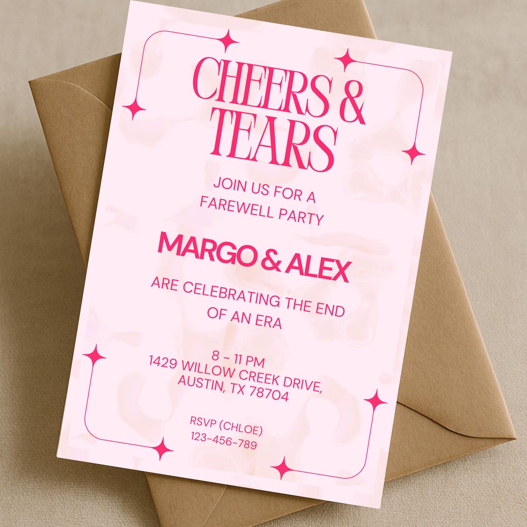 Pink Y2K Cheers Tears Farewell Invitation, Modern Canva Template for ...