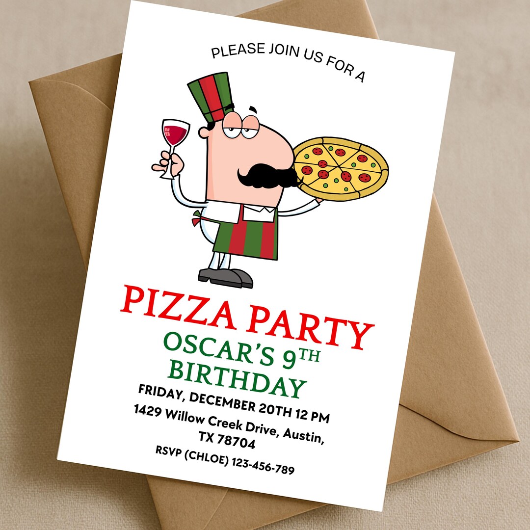 Italian Chef Pizza Party Invitation, Editable Pizza Birthday Invite ...