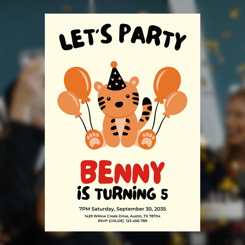 Safari Tiger Party Invitation Printable, Kid Jungle Birthday Invite ...